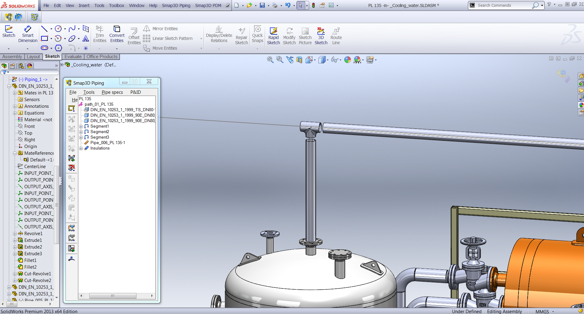 Changing an elbow to a tee and adding a branch - CAD-helpdesk.de